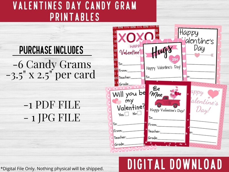 Valentine's Day Printable Candy Gram Valentine's - Etsy