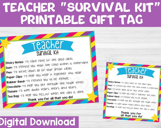 Editable Teacher Survival Kit Tag, Teacher Appreciation, Printable ...