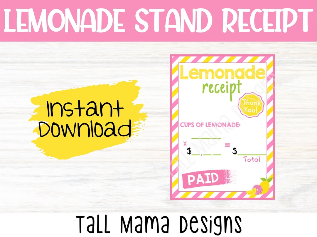 Lemonade Stand Printable Receipt Lemonade Stand Digital - Etsy