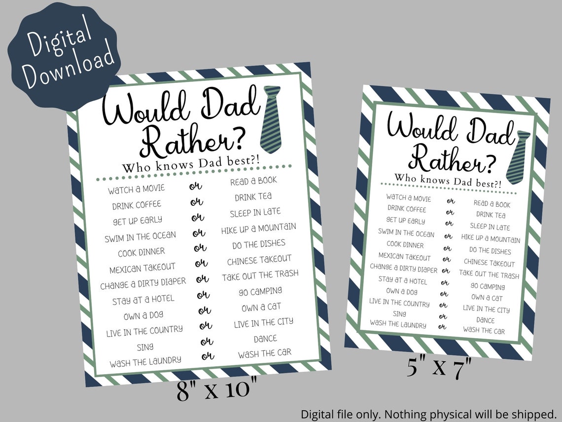Would Dad Rather Father's Day Printable Father's Day | Etsy