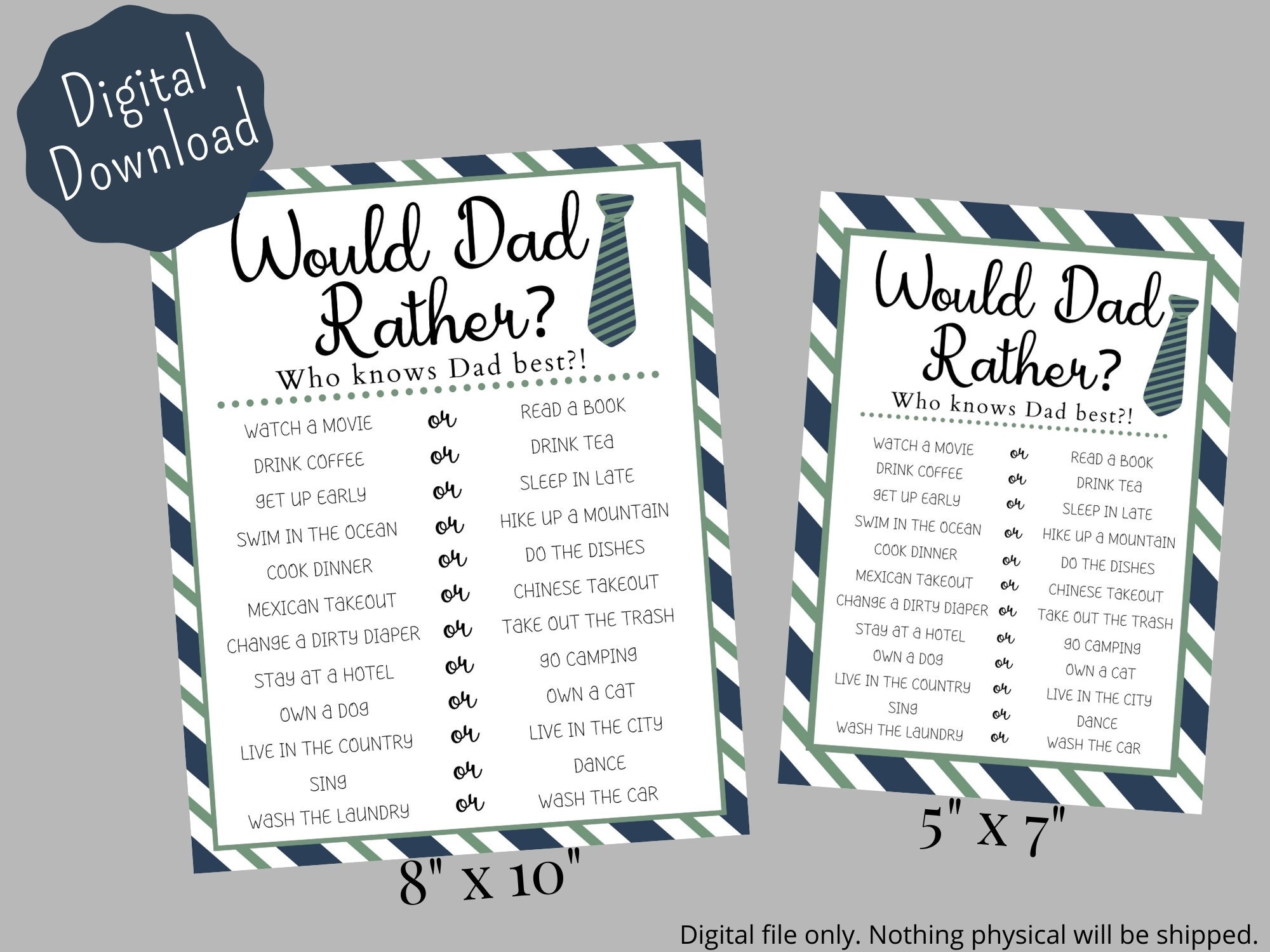 Would Dad Rather Father's Day Printable, Father's Day Activity, Father ...