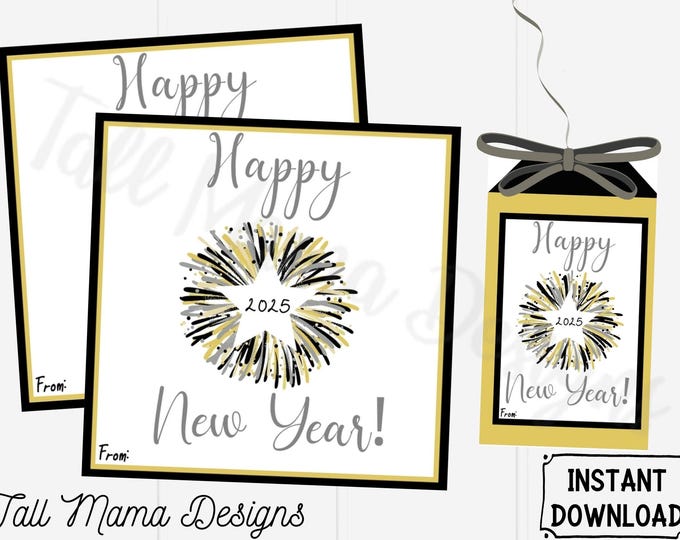 Printable New Year Gift Tags, Instant Download, Happy New Year Party ...