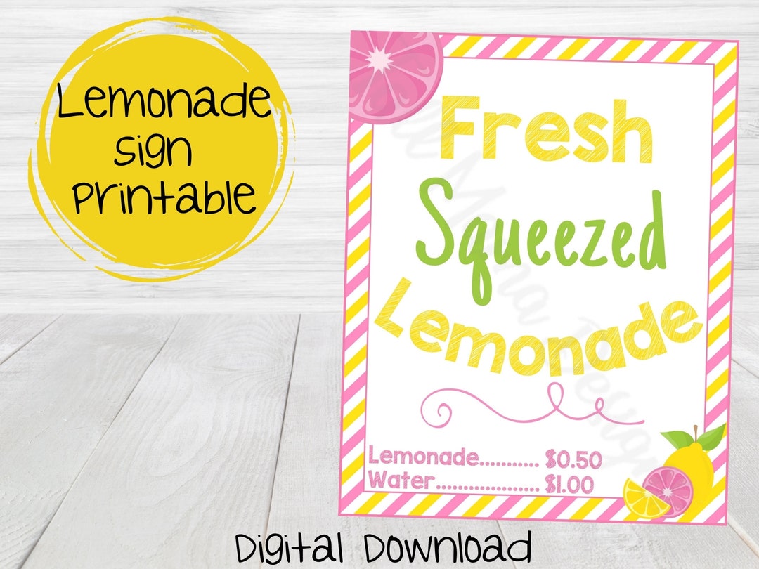 Lemonade Sign Printable, Lemonade Stand With Prices Sign, Digital ...