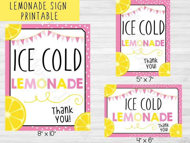 Ice Cold Lemonade Printable Sign Lemonade Stand Printable - Etsy