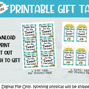 Thank You for the Sweet Ride Home Printable Gift Tag, Gift Tag for Bus ...