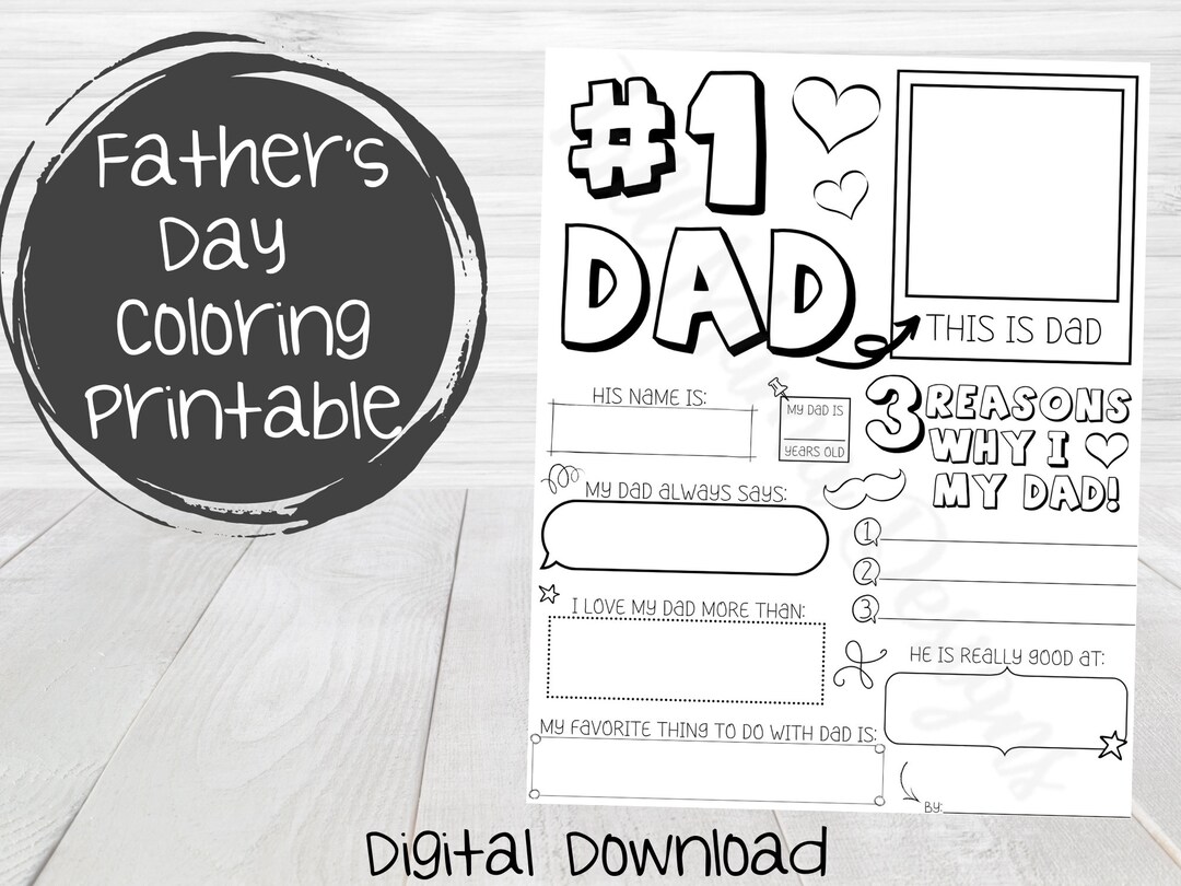 Father's Day Printable Coloring Page, Father's Day Digital, 1 Dad ...