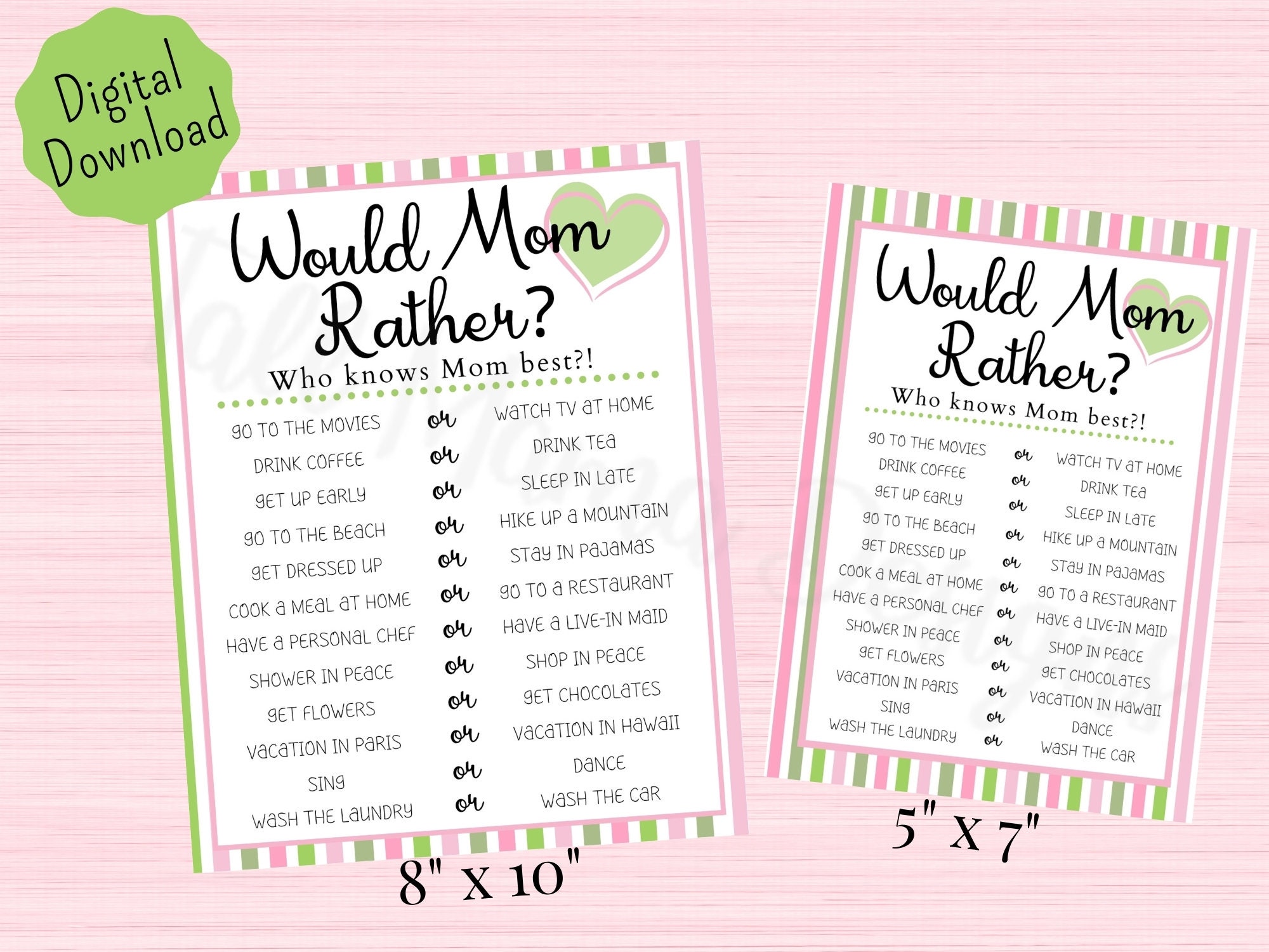 Would Mom Rather Printable Mother's Day Activity - Etsy 日本