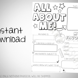 All About Me Printable Coloring Page, First Day of School Coloring Page ...