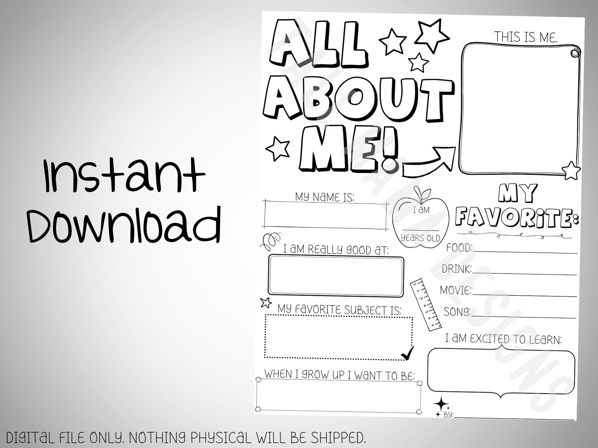 All About Me Printable Coloring Page, First Day of School Coloring Page ...