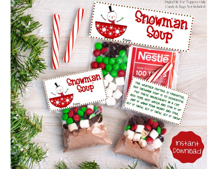 Snowman Soup Treat Bag Topper: Christmas Party Favor (PDF Printable ...
