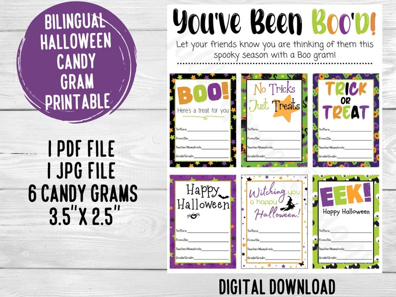 Bilingual Halloween Printable Candy Gram Halloween Boo Gram | Etsy