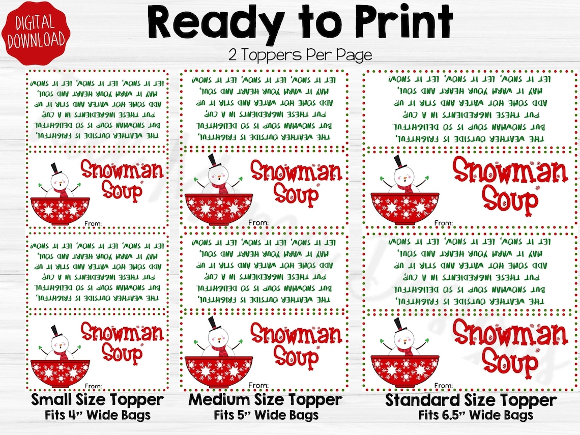 Snowman Soup Treat Bag Topper Snowman Soup Goodie Bag Topper - Etsy
