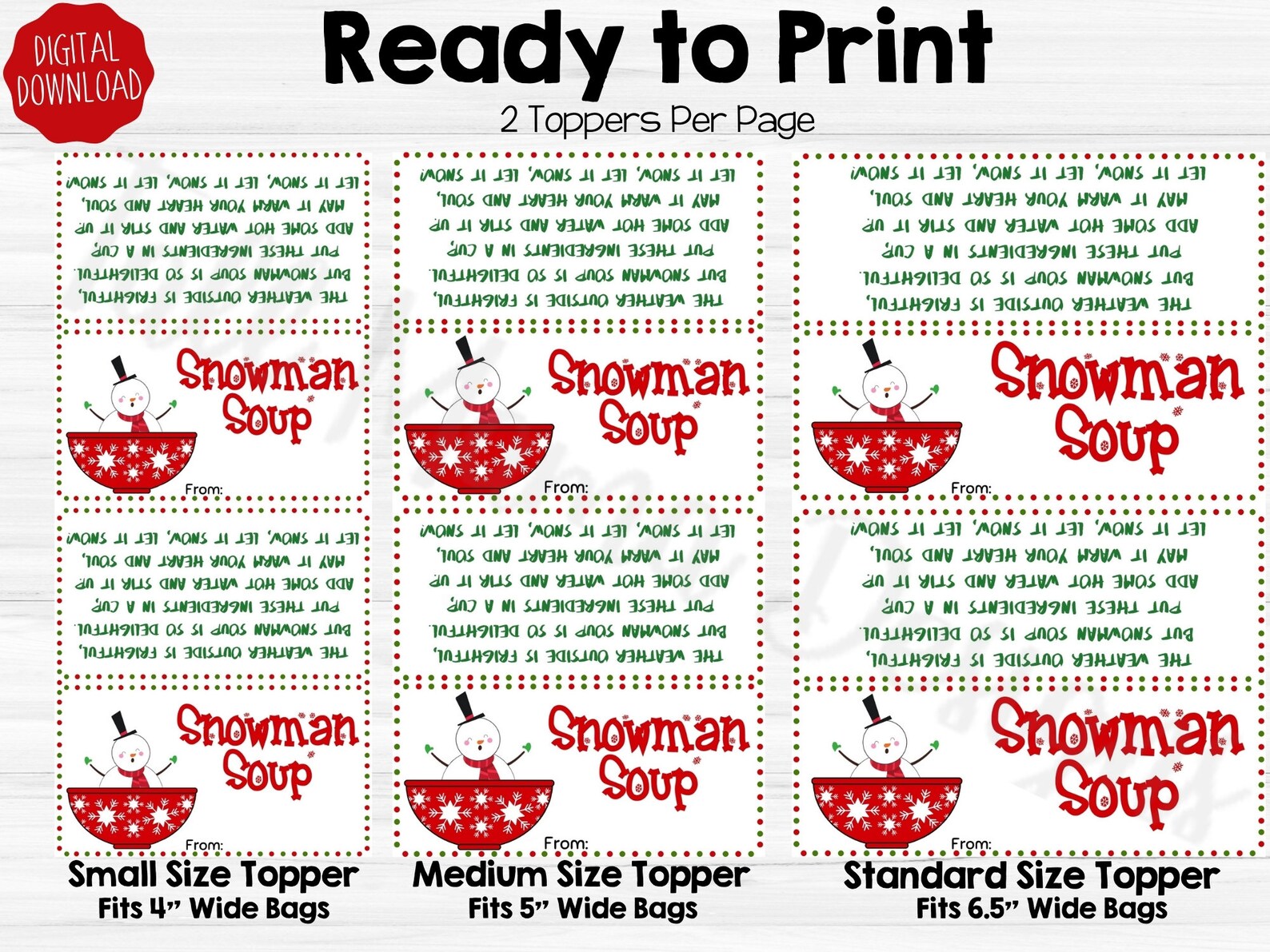 Snowman Soup Treat Bag Topper Snowman Soup Goodie Bag Topper - Etsy