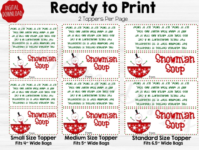 Snowman Soup Treat Bag Topper Snowman Soup Goodie Bag Topper - Etsy
