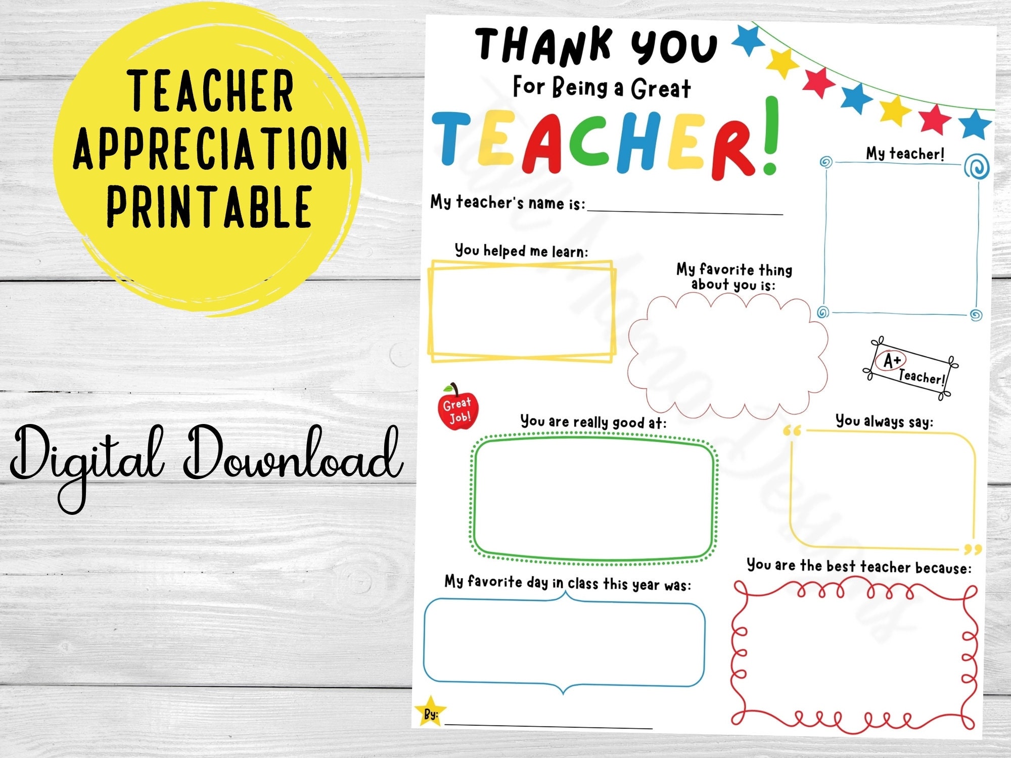 Teacher Appreciation Printable Thank You Teacher Printable | Etsy Australia