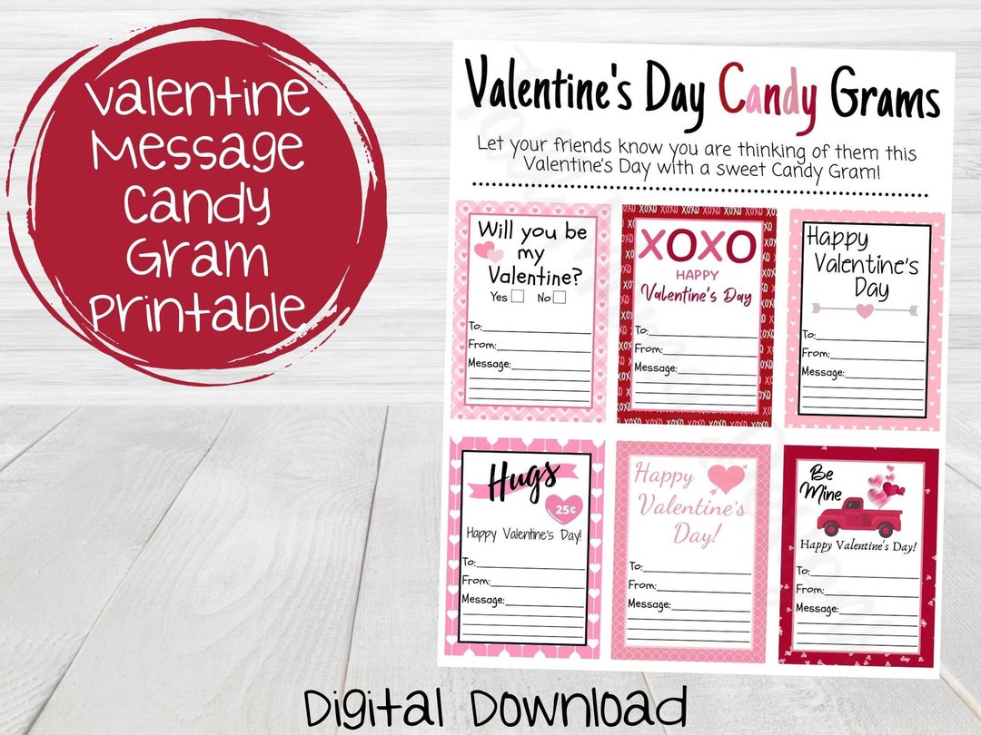 Valentine's Day Printable Message Candy Gram, Valentine's Candy Gram ...