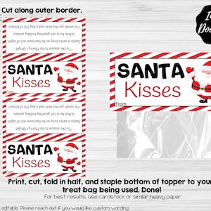 Santa Kisses Treat Bag Christmas Toppers, Printable Christmas Toppers ...