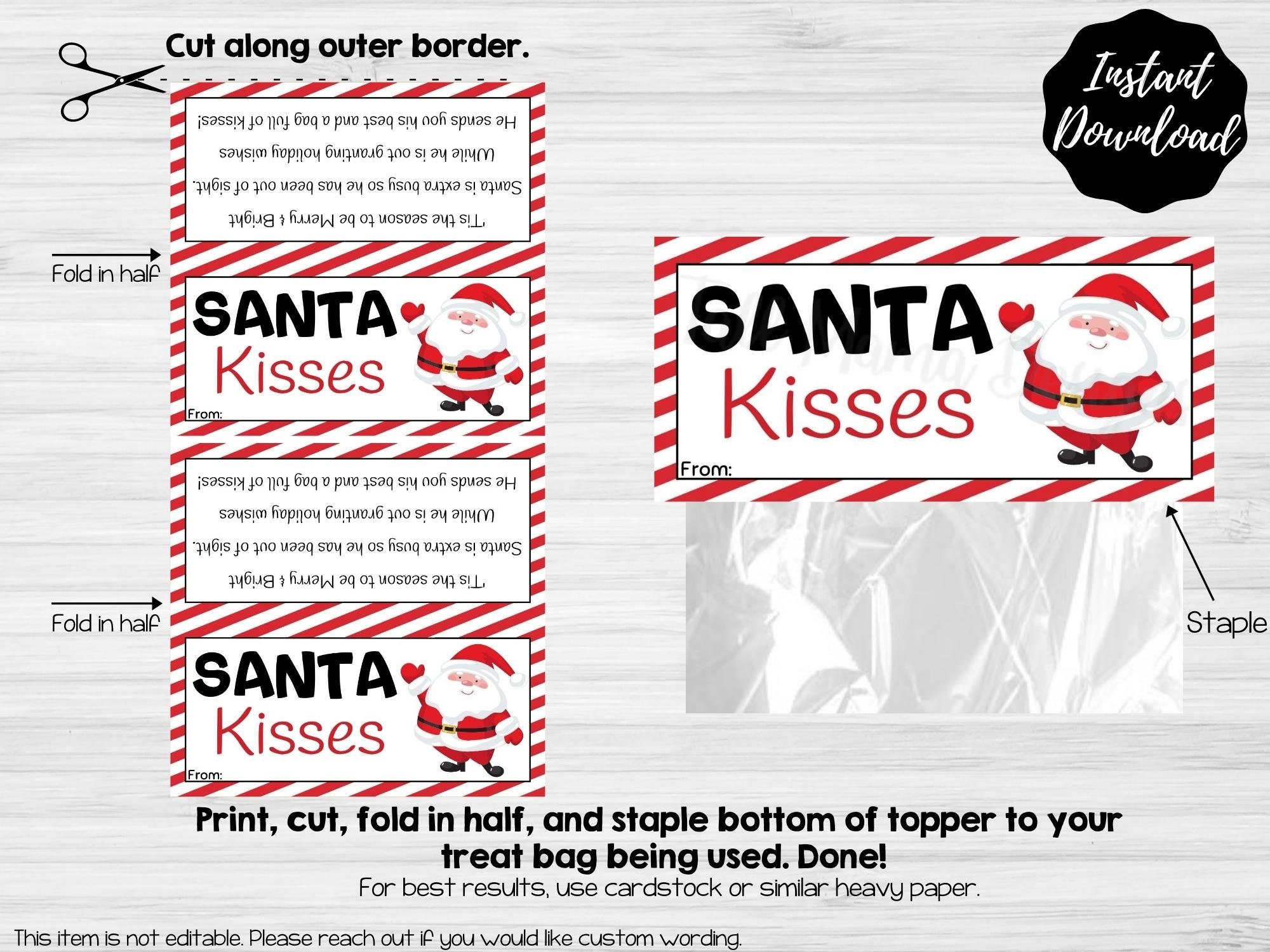 Santa Kisses Treat Bag Christmas Toppers, Printable Christmas Toppers ...