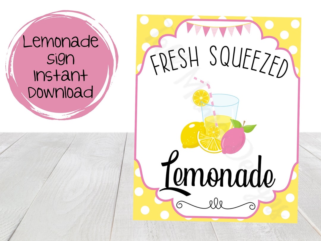 Pink and Yellow Lemonade Printable Sign,fresh Squeezed Lemonade ...
