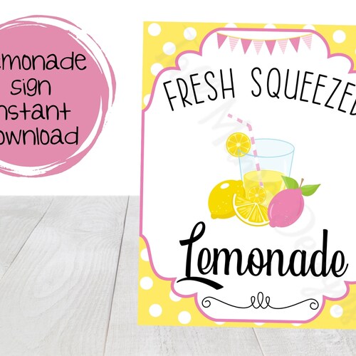 Pink and Yellow Lemonade Printable Signfresh Squeezed - Etsy