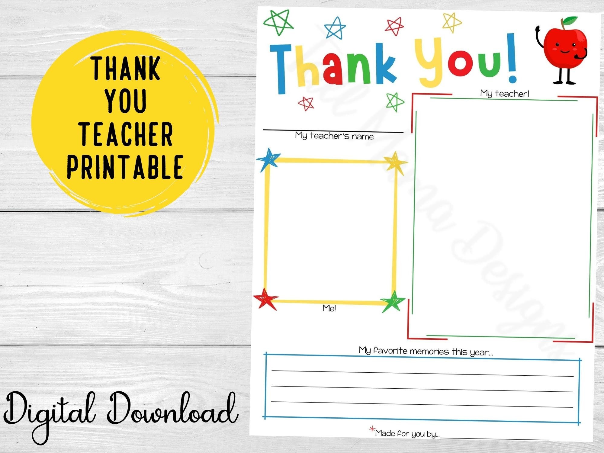 Thank You Teacher Printable End of School Printable - Etsy