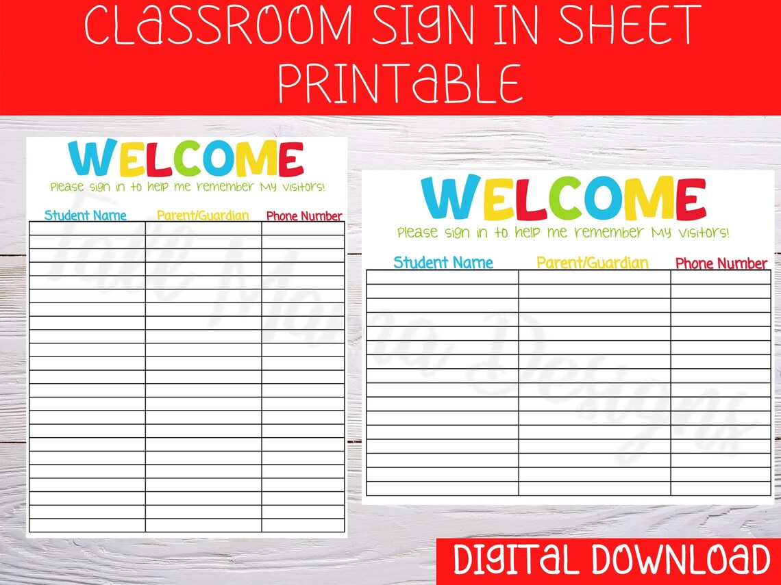 Classroom Sign In Sheet Printable Classroom Open House Sign | Etsy