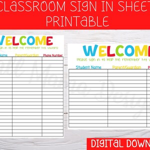Classroom Sign in Sheet Printable, Classroom Open House Sign in Sheet ...