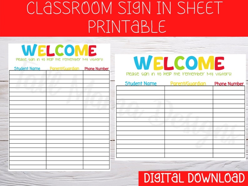 Classroom Sign in Sheet Printable, Classroom Open House Sign in Sheet ...