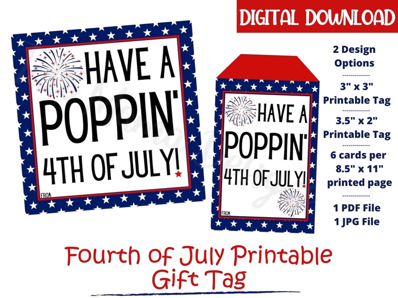 Have a Poppin' 4th of July Printable Gift Tag Digital - Etsy