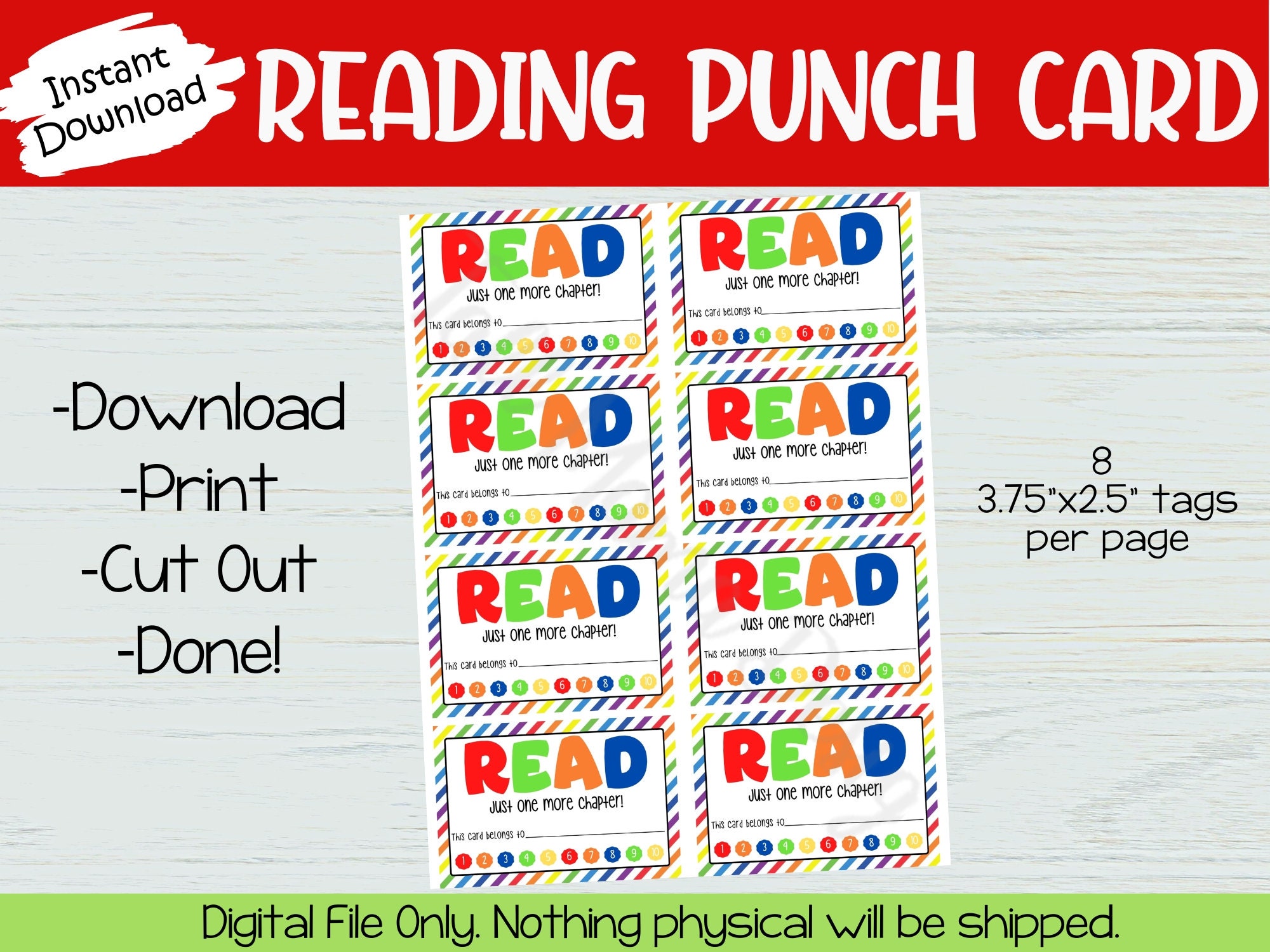 Reading Reward Punch Card, Printable Reading Punch Card, Student Reward ...