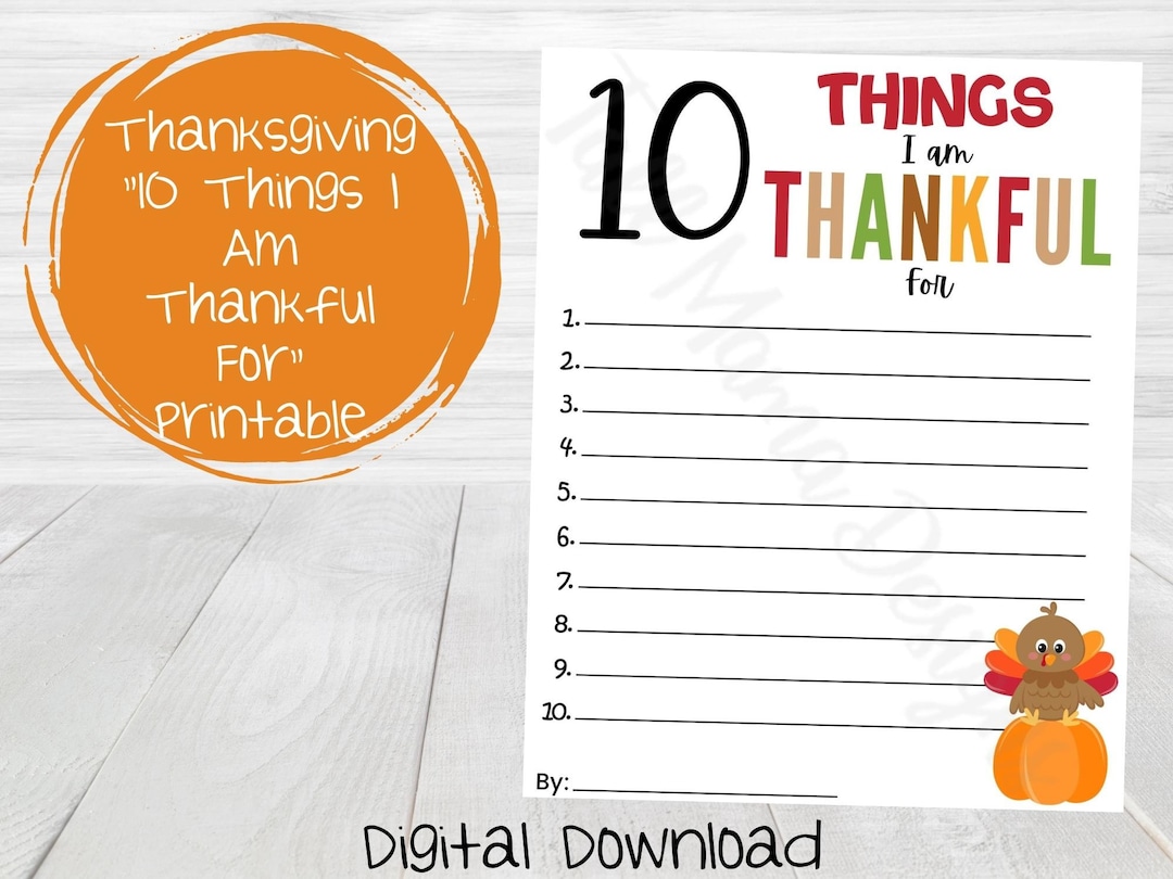 10 Things I Am Thankful for Printable, Thanksgiving Digital Download ...