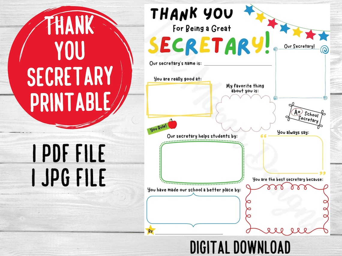 Thank You Secretary Printable, Secretary Appreciation Printable ...