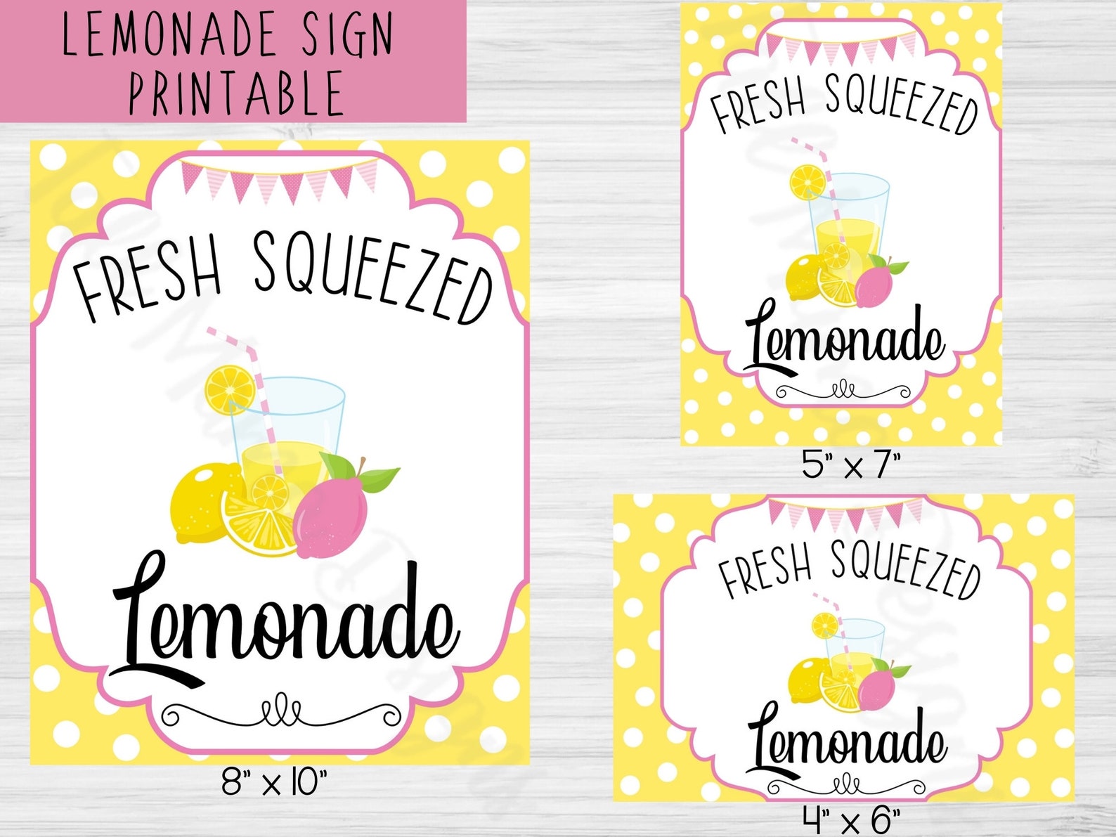 Pink and Yellow Lemonade Printable Sign,fresh Squeezed Lemonade ...