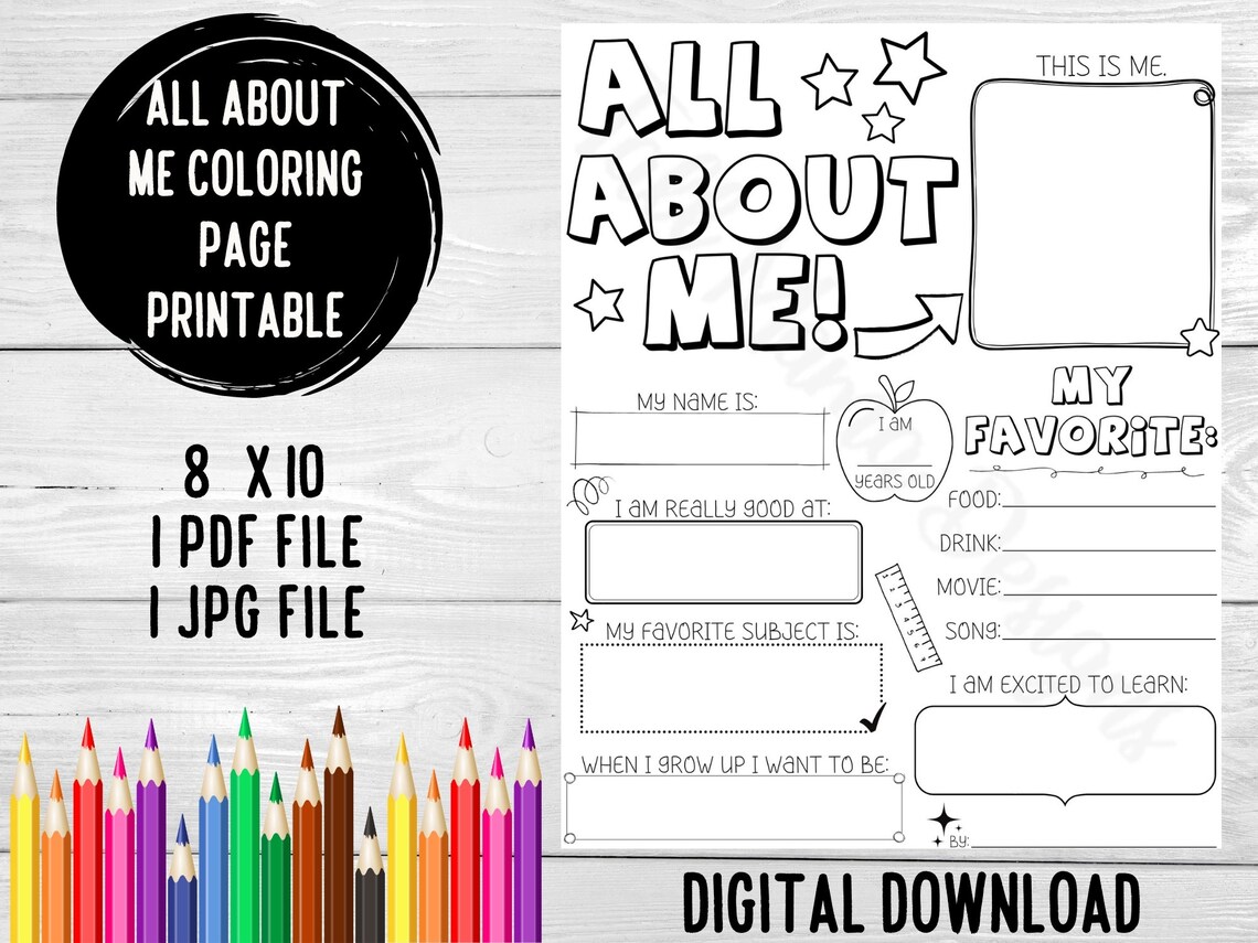 All About Me Printable Coloring Page, First Day of School Coloring Page ...