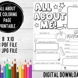 All About Me Printable Coloring Page, First Day of School Coloring Page ...