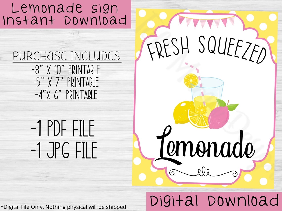 Pink and Yellow Lemonade Printable Signfresh Squeezed - Etsy UK