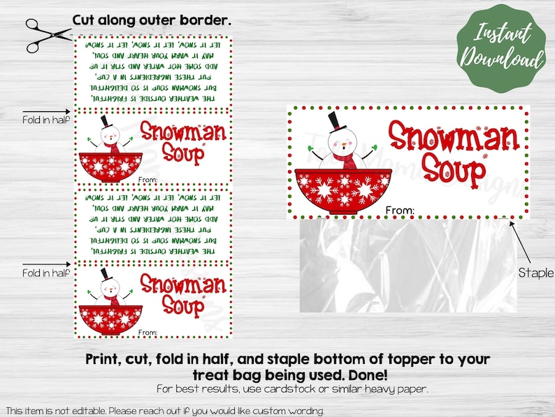 Snowman Soup Treat Bag Topper Snowman Soup Goodie Bag Topper - Etsy
