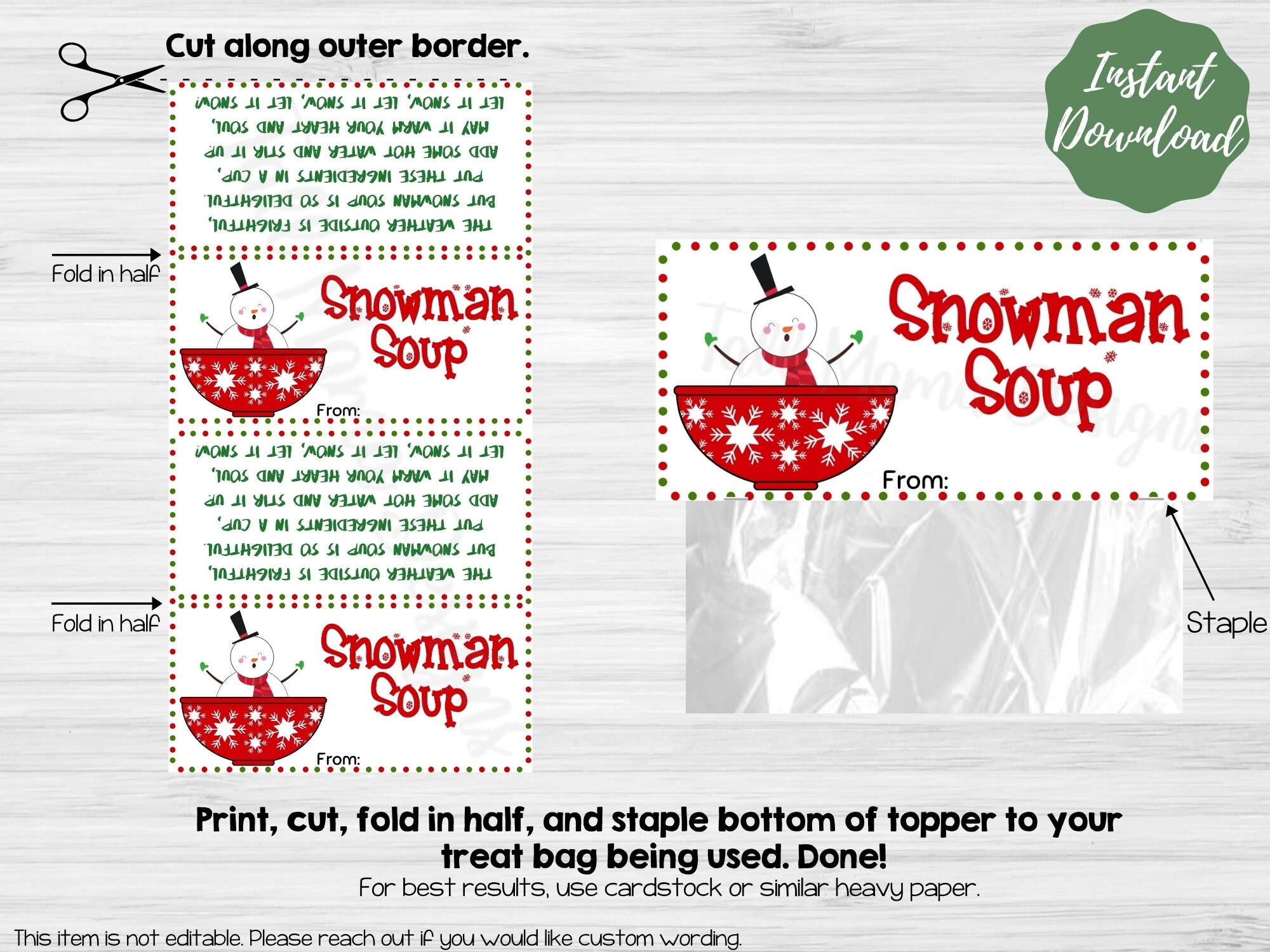 Snowman Soup Treat Bag Topper Snowman Soup Goodie Bag Topper - Etsy