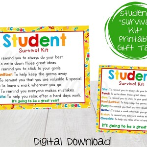 Student Survival Kit Printable Gift Tag, First Day of School Gift Tag ...