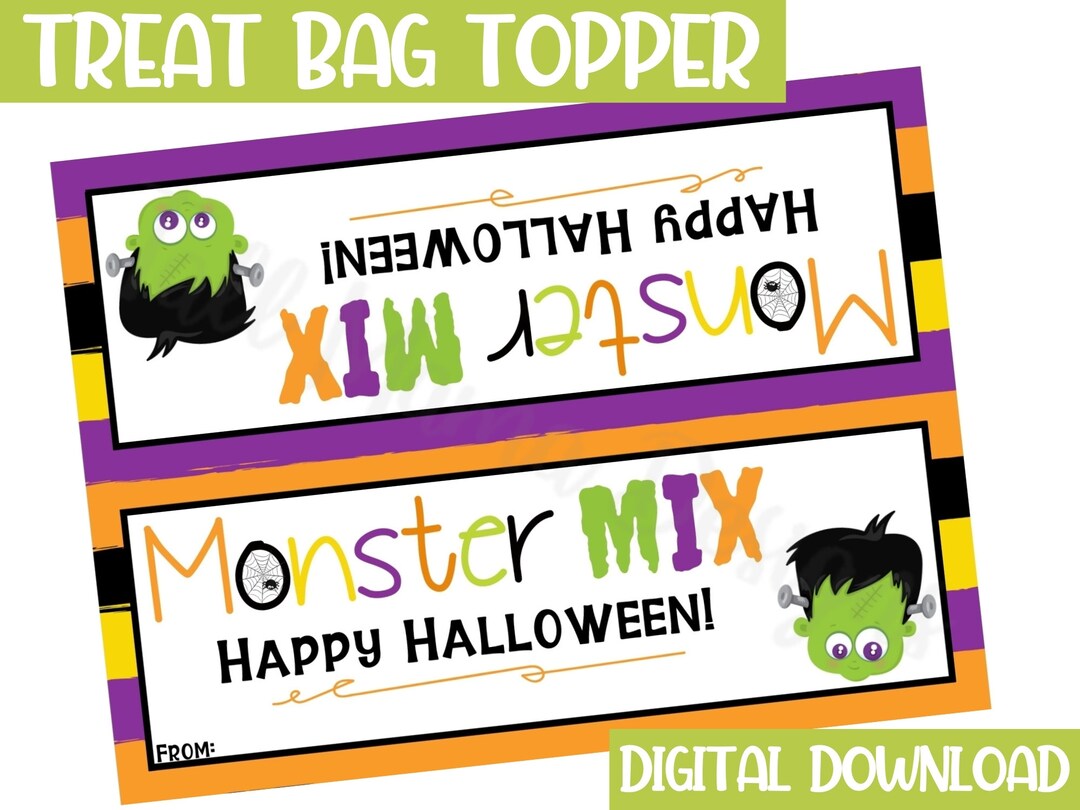 Monster Mix Printable Bag Topper, Halloween Treat Bag Topper, Halloween ...