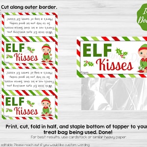 ELF Kisses Treat Bag Christmas Toppers, Printable Christmas Toppers ...