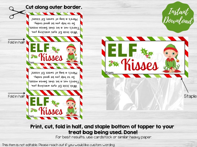 ELF Kisses Treat Bag Christmas Toppers Printable Christmas - Etsy