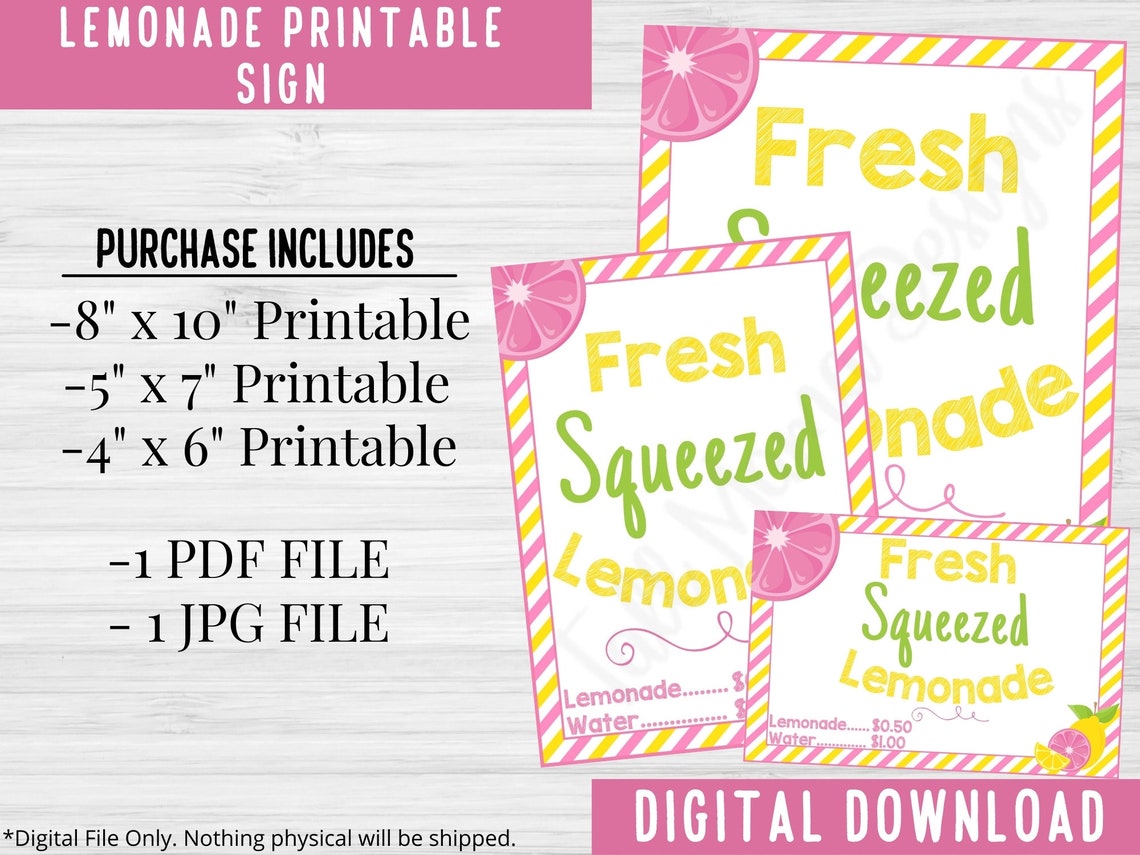 Lemonade Sign Printable Lemonade Stand With Prices Sign | Etsy