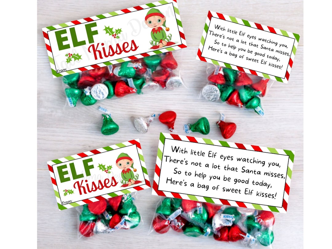 ELF Kisses Treat Bag Christmas Toppers, Printable Christmas Toppers ...