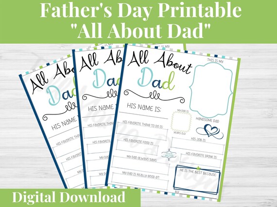 All About Dad Printable Father's Day Printable Kid's - Etsy