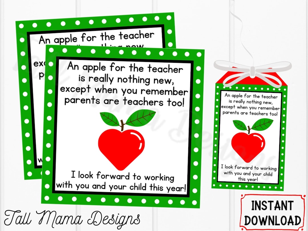 Parents Are Teachers Too Gift Tag, First Day of School Gift Tag ...