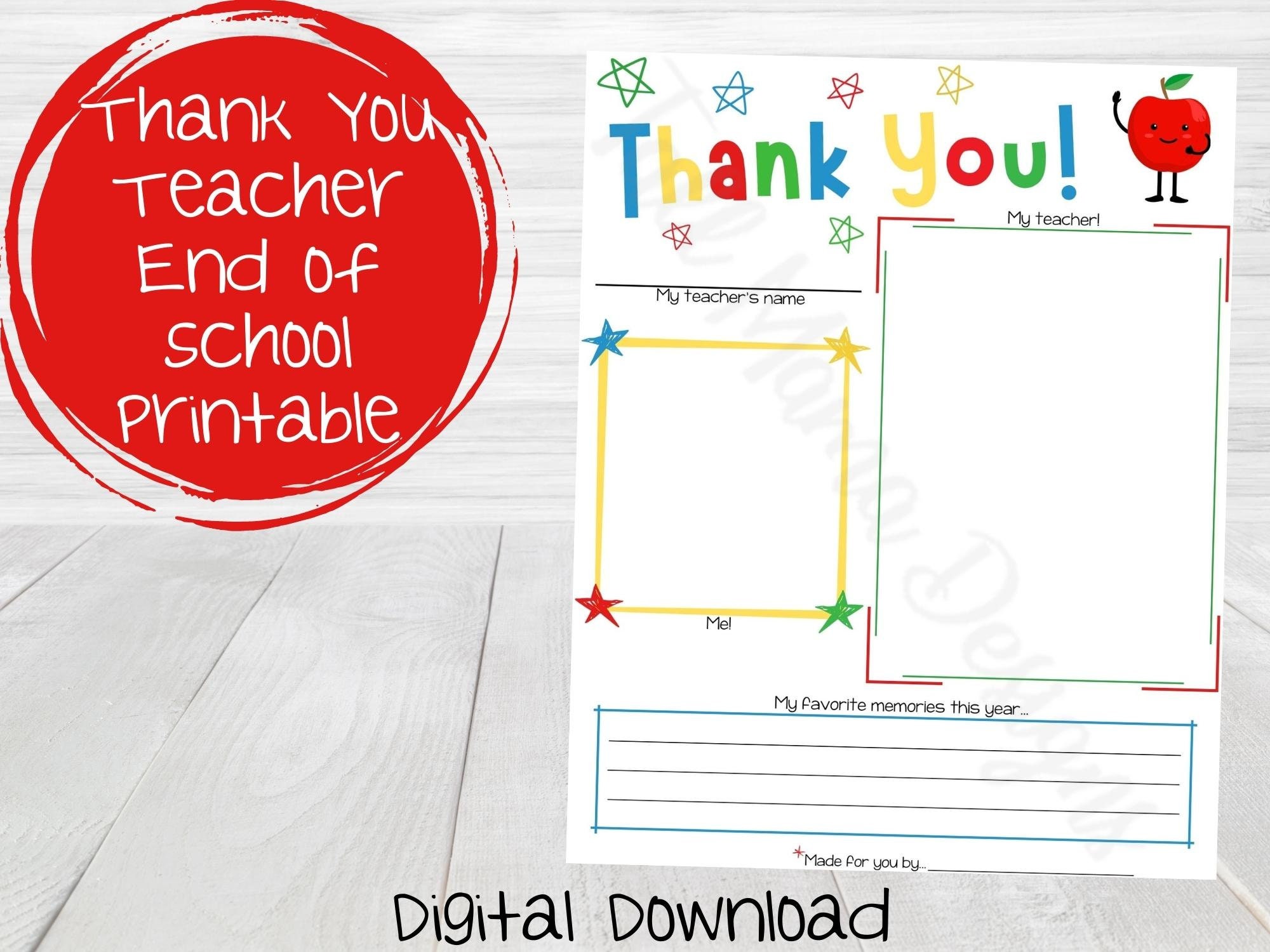 Thank You Teacher Printable End of School Printable - Etsy
