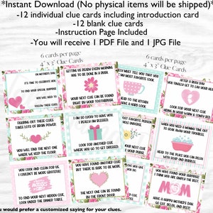 Mother's Day Printable Scavenger Hunt, Mother's Day Clue Cards, Digital ...