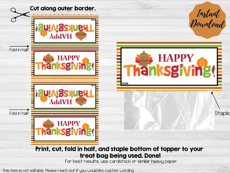 Thankful for You Printable Bag Topper Thanksgiving Treat Bag | Etsy