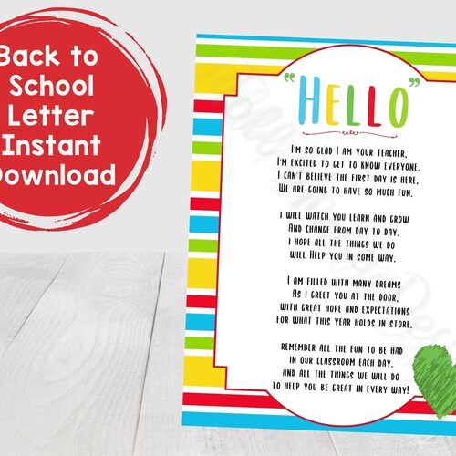 Welcome Back to School Letter Printable Teacher Letter - Etsy